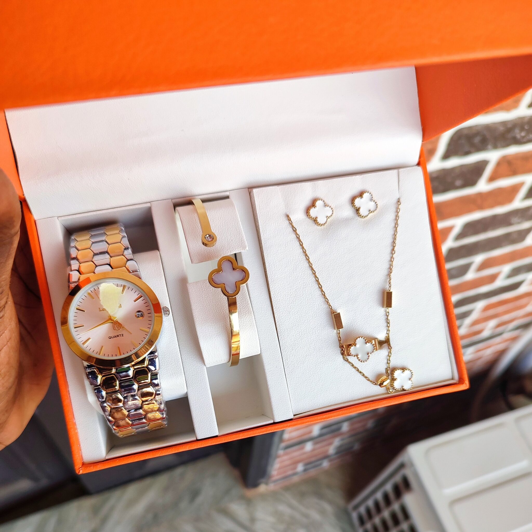 Women set silver and gold mix watch , bracelet and chain set - DOR ...