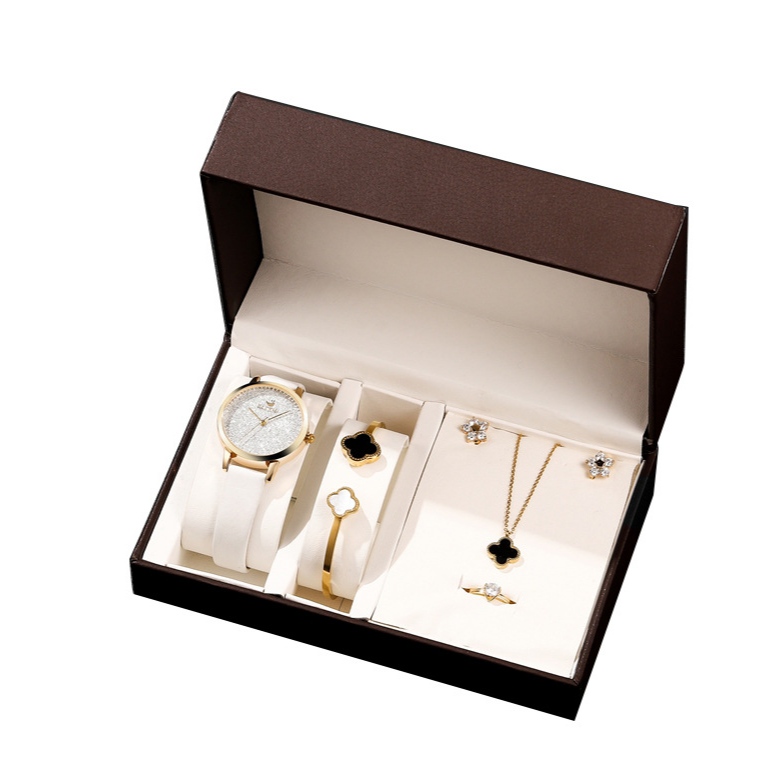 Women set white leather watch , chain and bracelet set - DOR ...